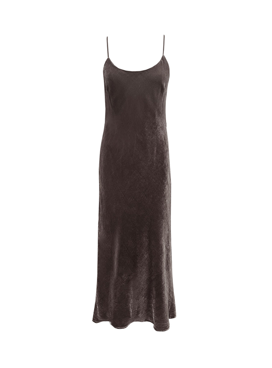 Velvet Strap Long Bias Dress - Fudge – Gold Hawk Clothing